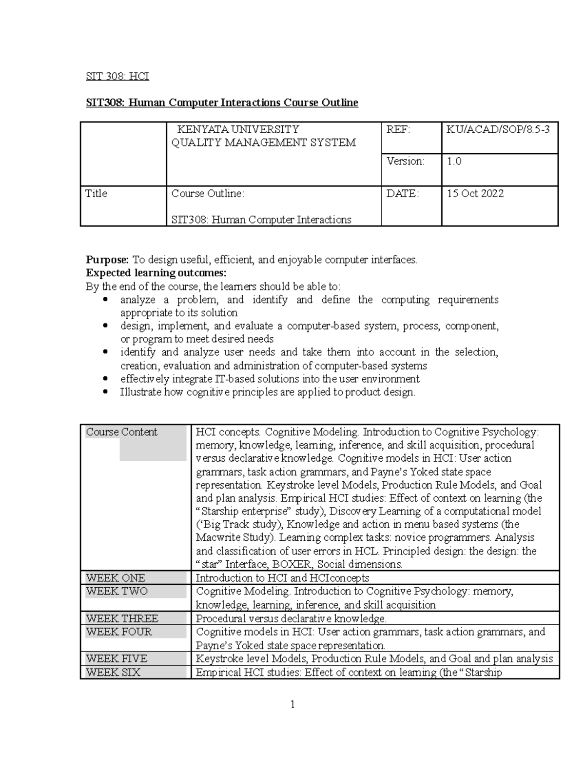 SIT 308 HCI Notes A - SIT 308: HCI SIT308: Human Computer Interactions ...
