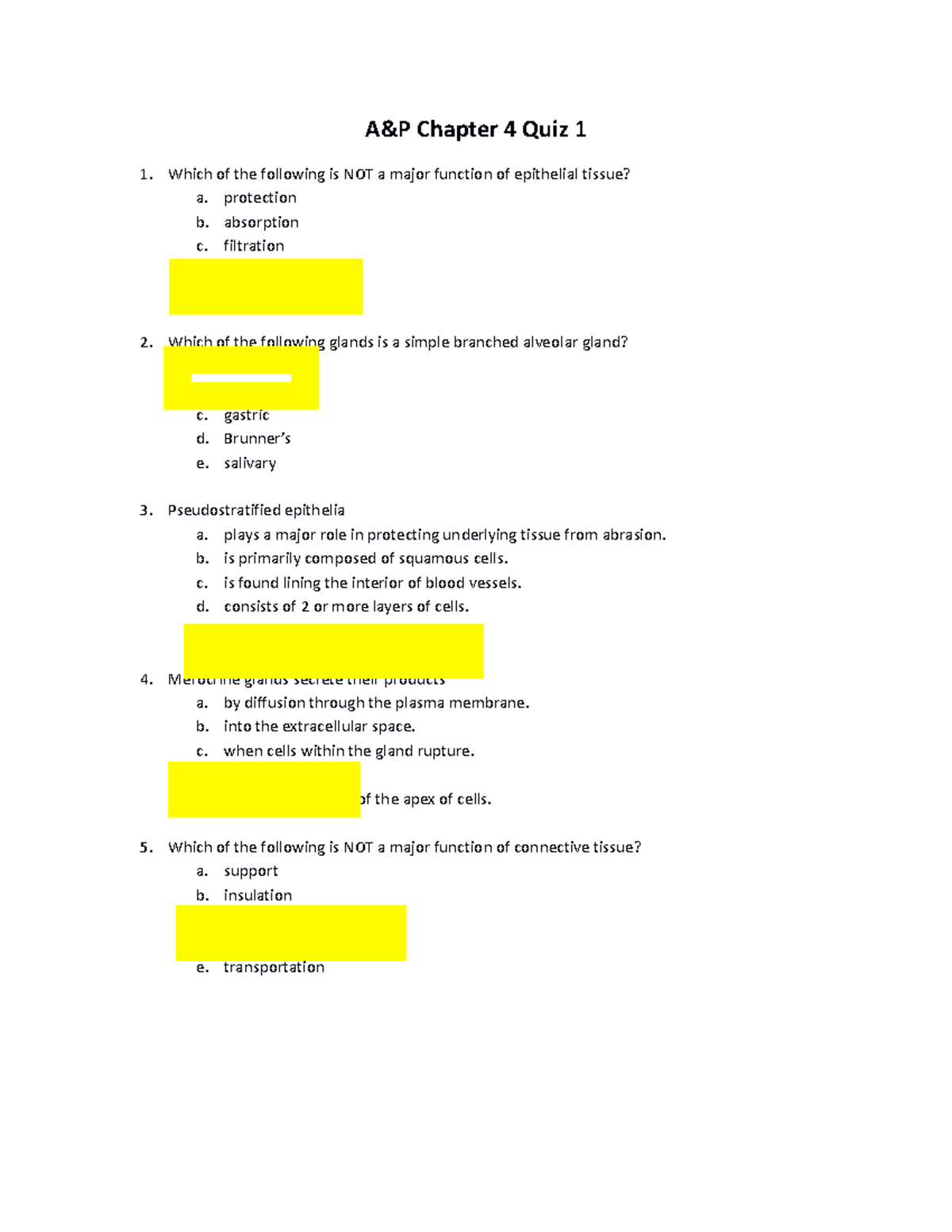 An P Ch4 Quiz 1 - rrrrrrrrrrrrrrrrrrrr - A&P Chapter 4 Quiz 1 Which of ...