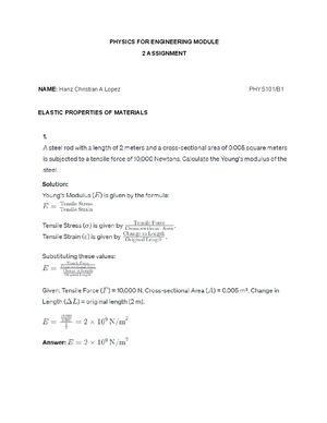 PHYS101-Moduel 3Assignment - Physics for Engineering - PHYSICS FOR ENGINEERING MODULE 3 ...