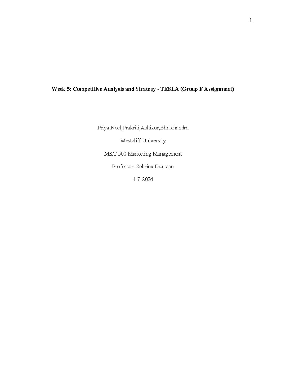 Week 5 Assignment Group F - Week 5: Competitive Analysis and Strategy ...