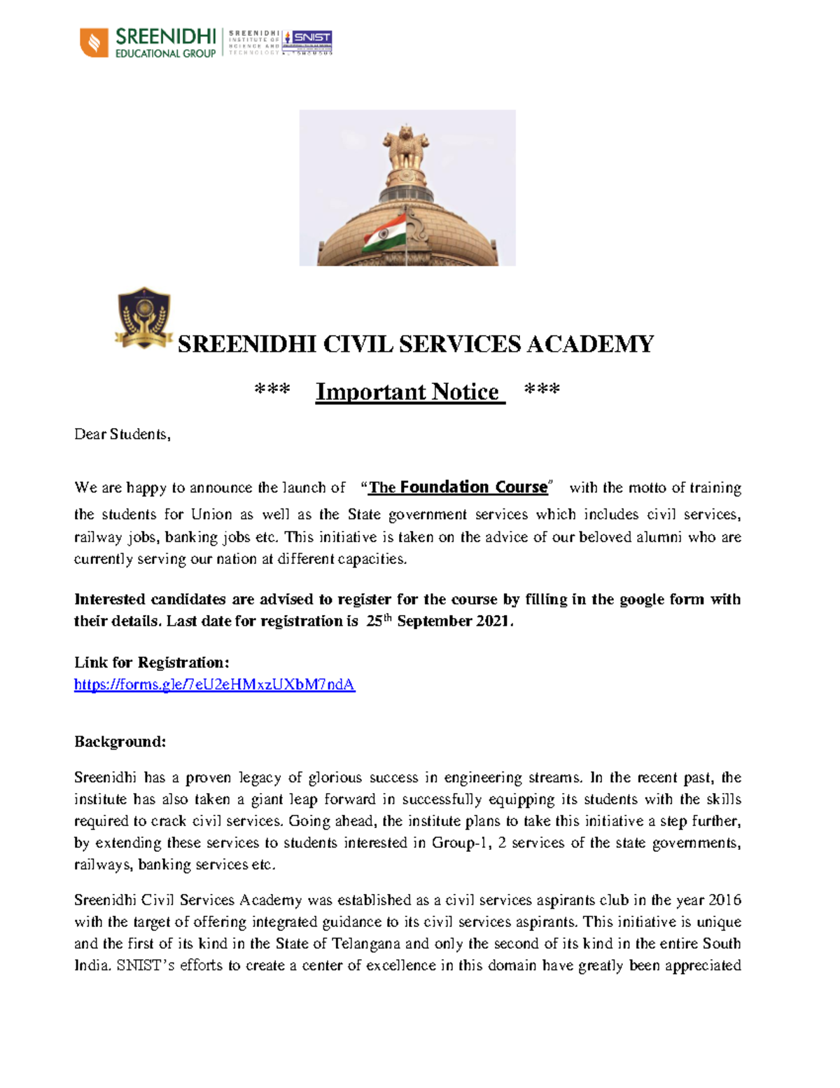 Details of Civil Services Foundation Course - SREENIDHI CIVIL SERVICES ...