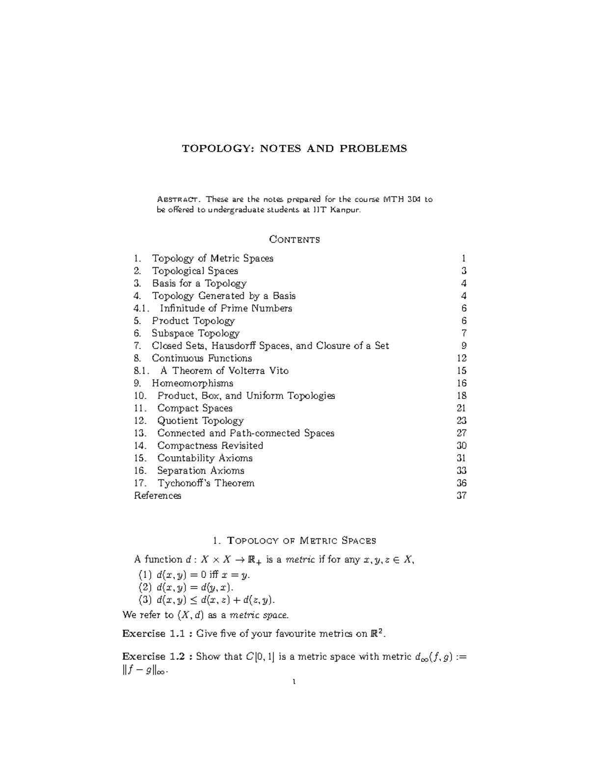 Topology Mth304 Useful Abstract Are The Notes Prepared For The topology-mth304-useful-abstract-are-the-notes-prepared-for-the