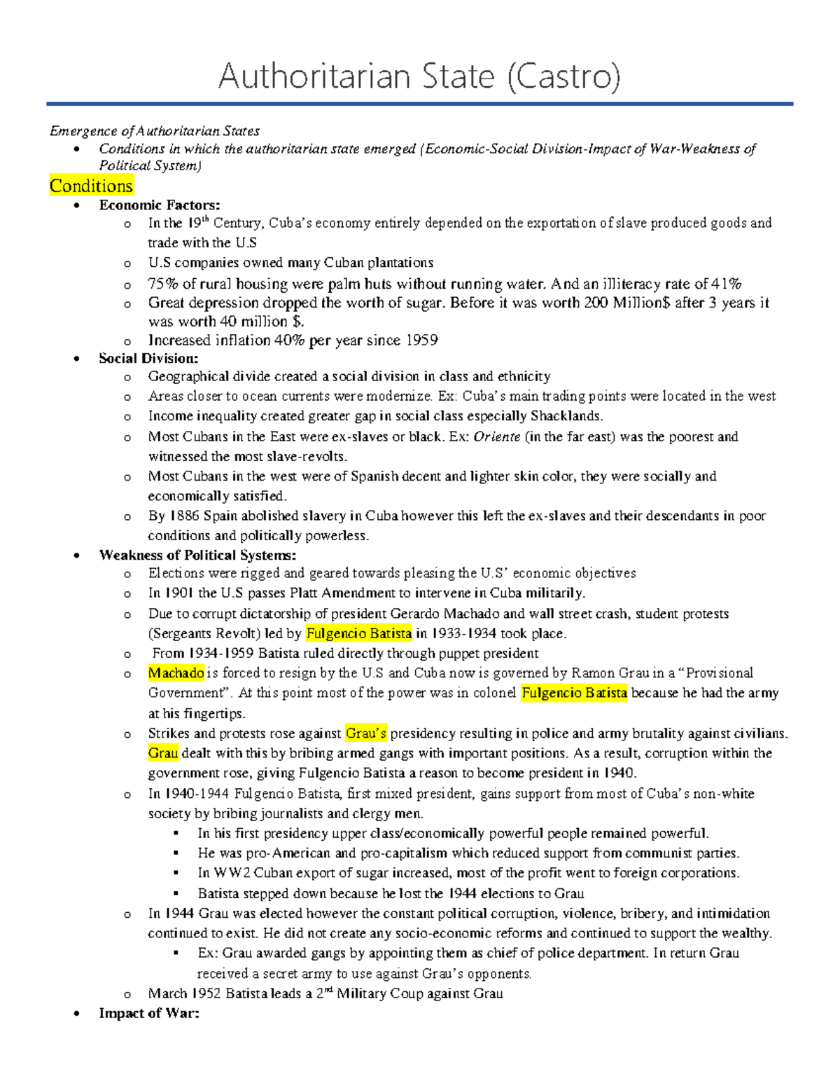 History Notes - Authoritarian States - Authoritarian State (Castro ...