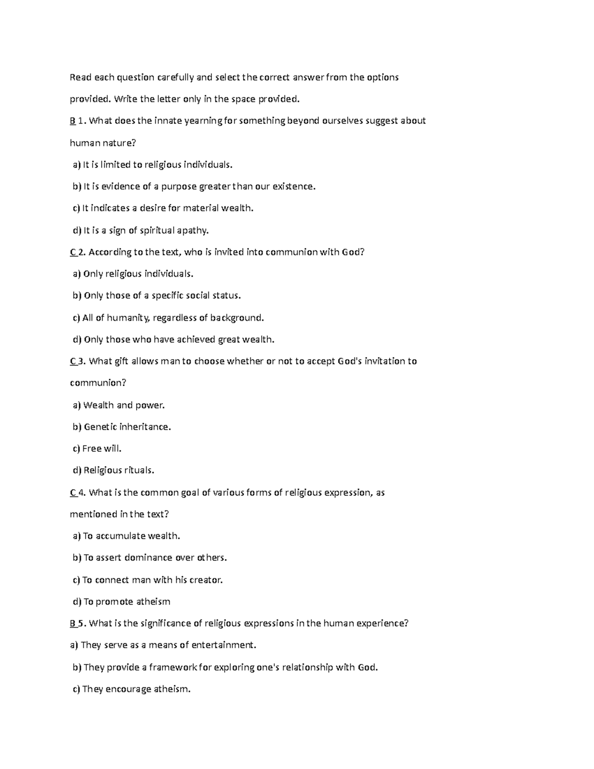 REED3 ACT3 - wish you luck - Read each question carefully and select ...