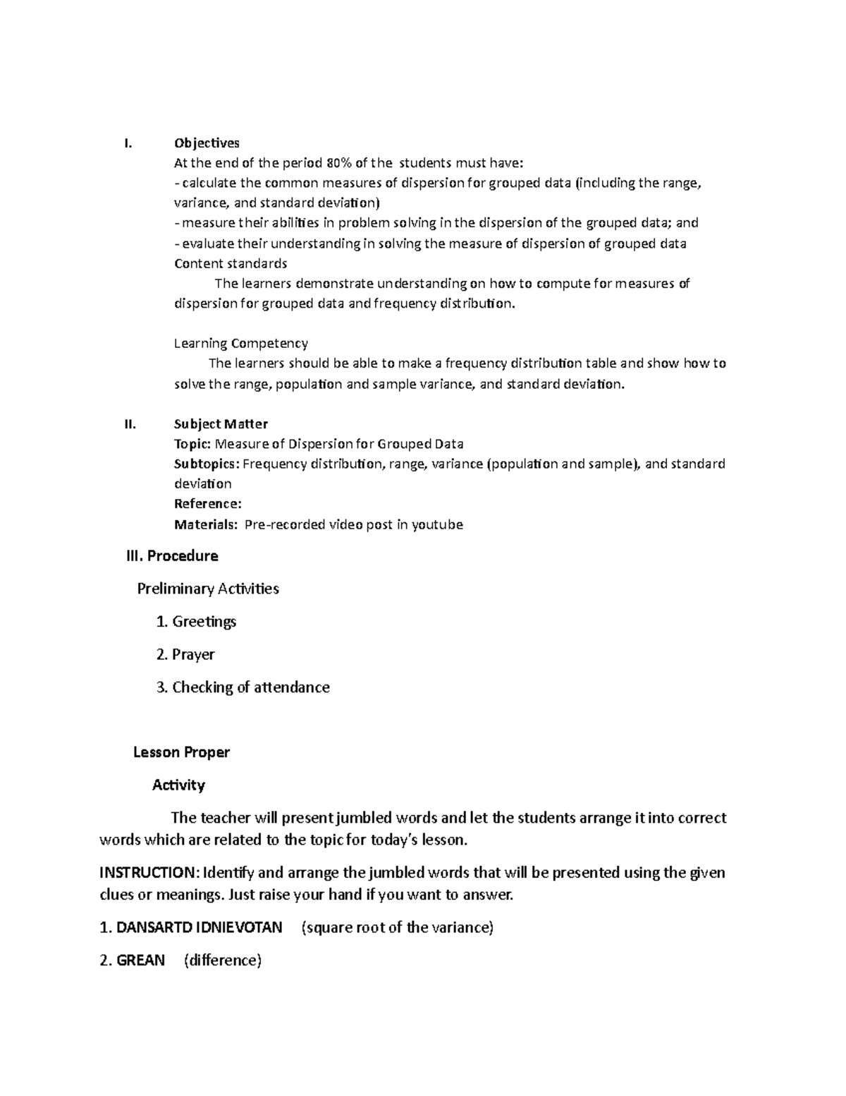 Lesson PLAN1 for Secondary Education - RMMC - Studocu