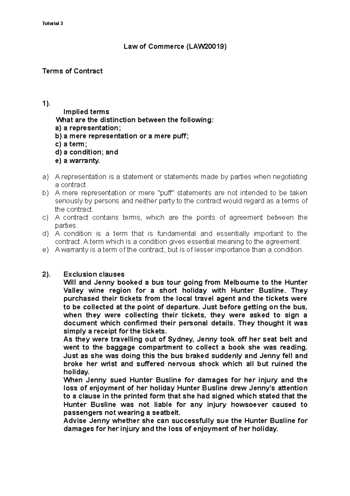 Tutotial 3 Qn A - tutorial q n a - Tutorial 3 Law of Commerce (LAW20019 ...