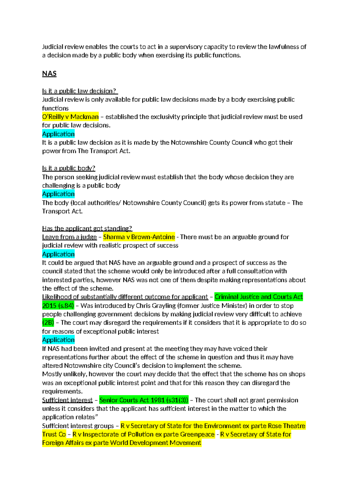 T8 - summary document - Judicial review enables the courts to act in a supervisory capacity to ...