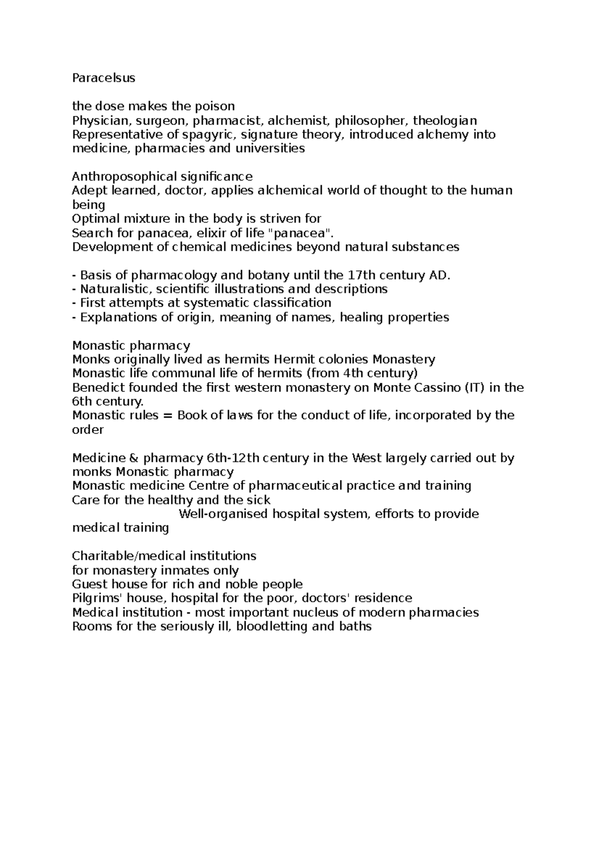 Paracelsus - Lecture notes 3 - Paracelsus the dose makes the poison ...