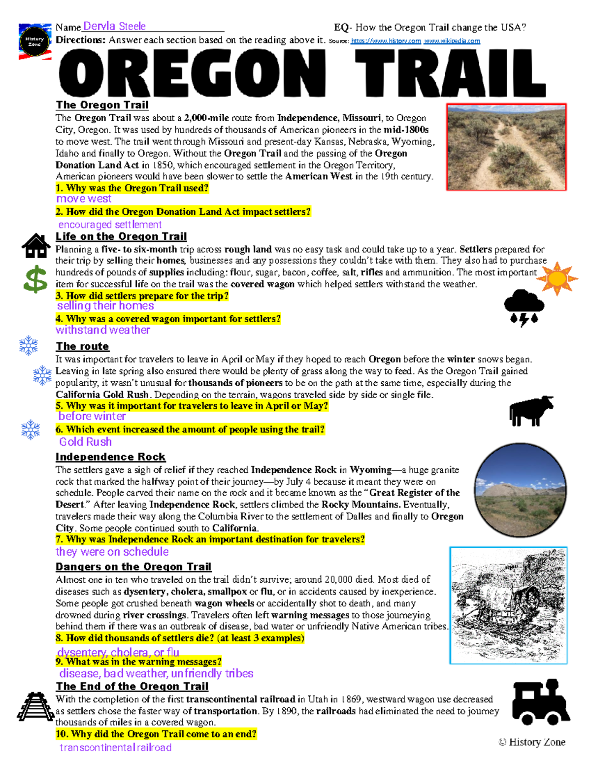 Kami Export - Dervla Steele - oregon trail reading comprehension - Name