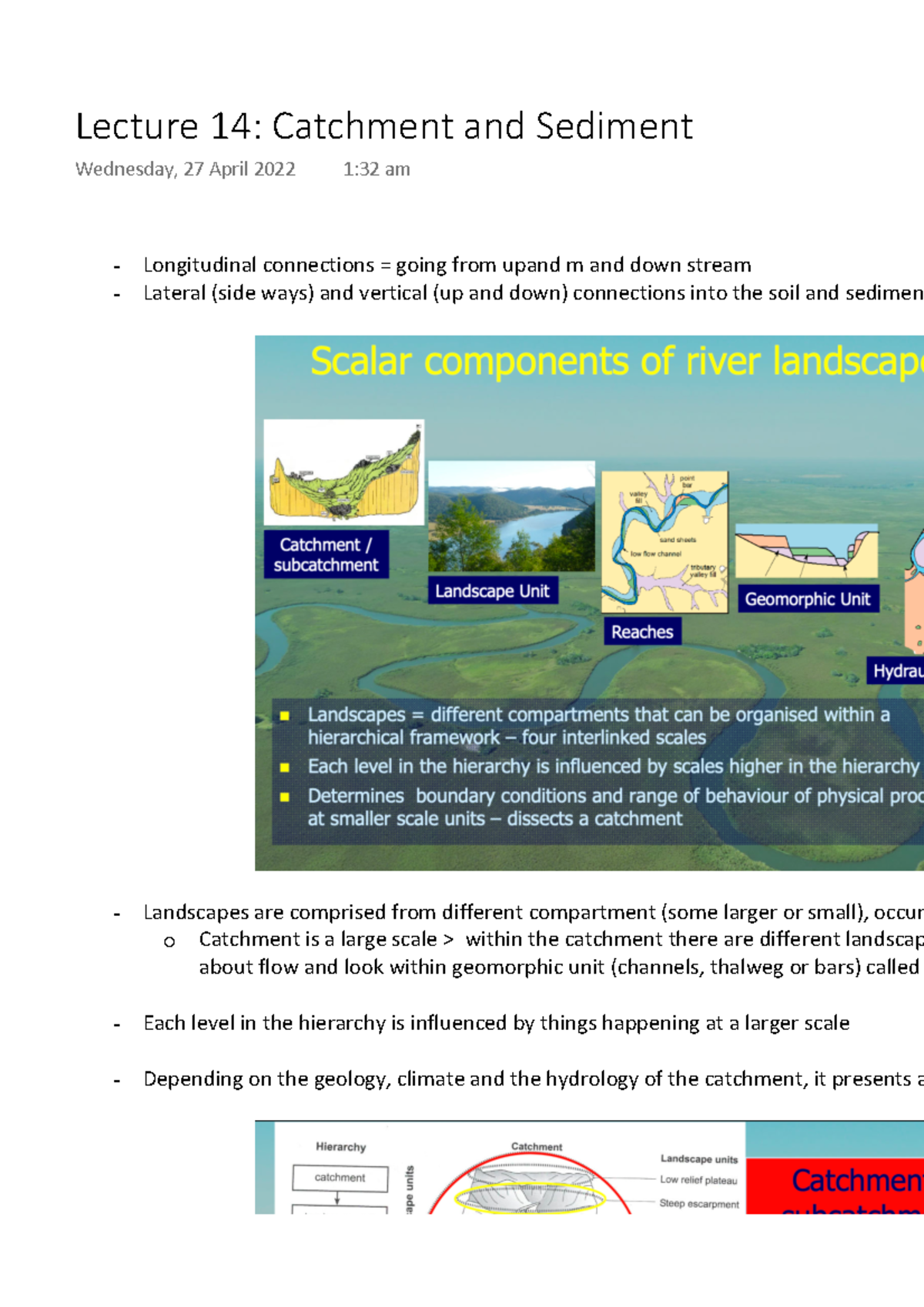 Lecture 14 Catchment and Sediment - Lecture 14: Catchment and Sediment ...
