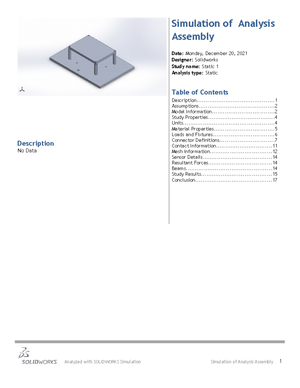 Analysis Assembly-Static 1-1 - Simulation of Analysis Assembly Date ...
