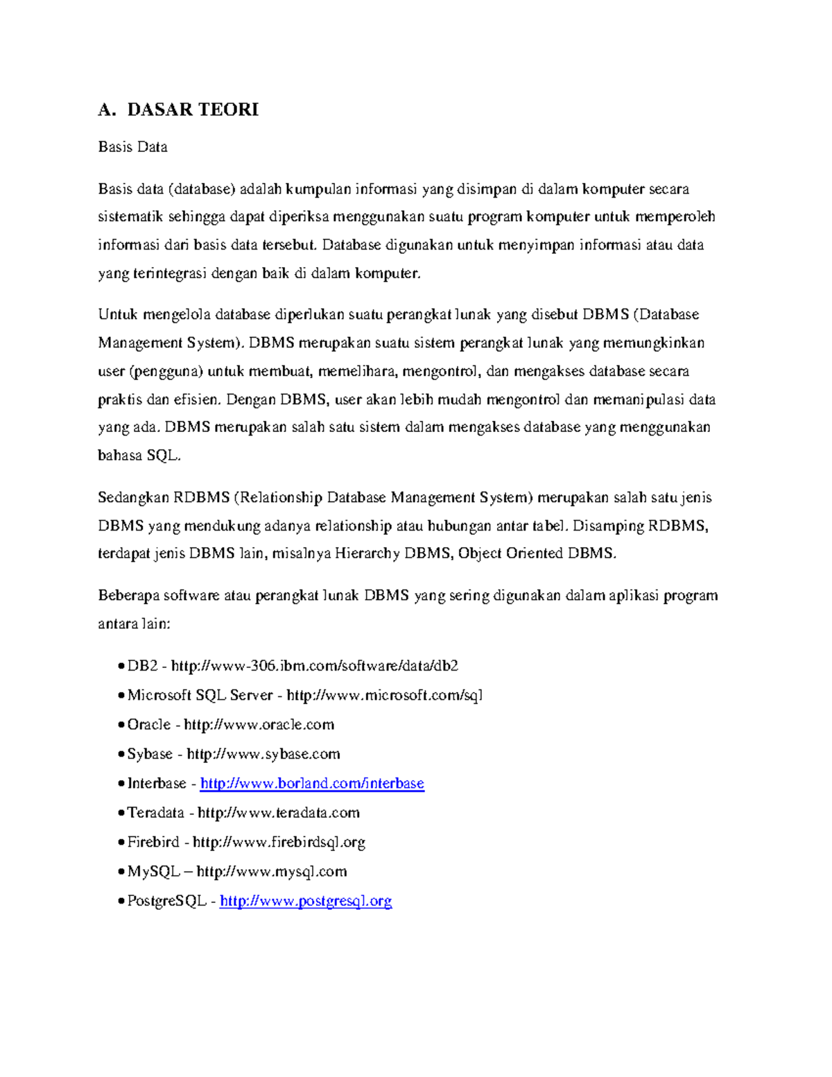 Laporan Praktikum Basis Data My Sql - A. DASAR TEORI Basis Data Basis ...