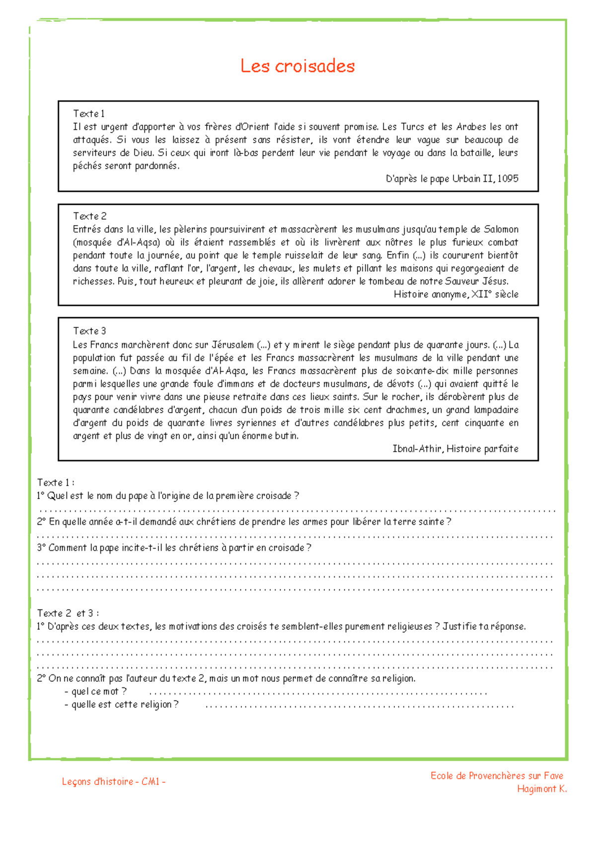 Les croisades-2 - civilización - Les croisades Texte 1 : 1° Quel est le ...