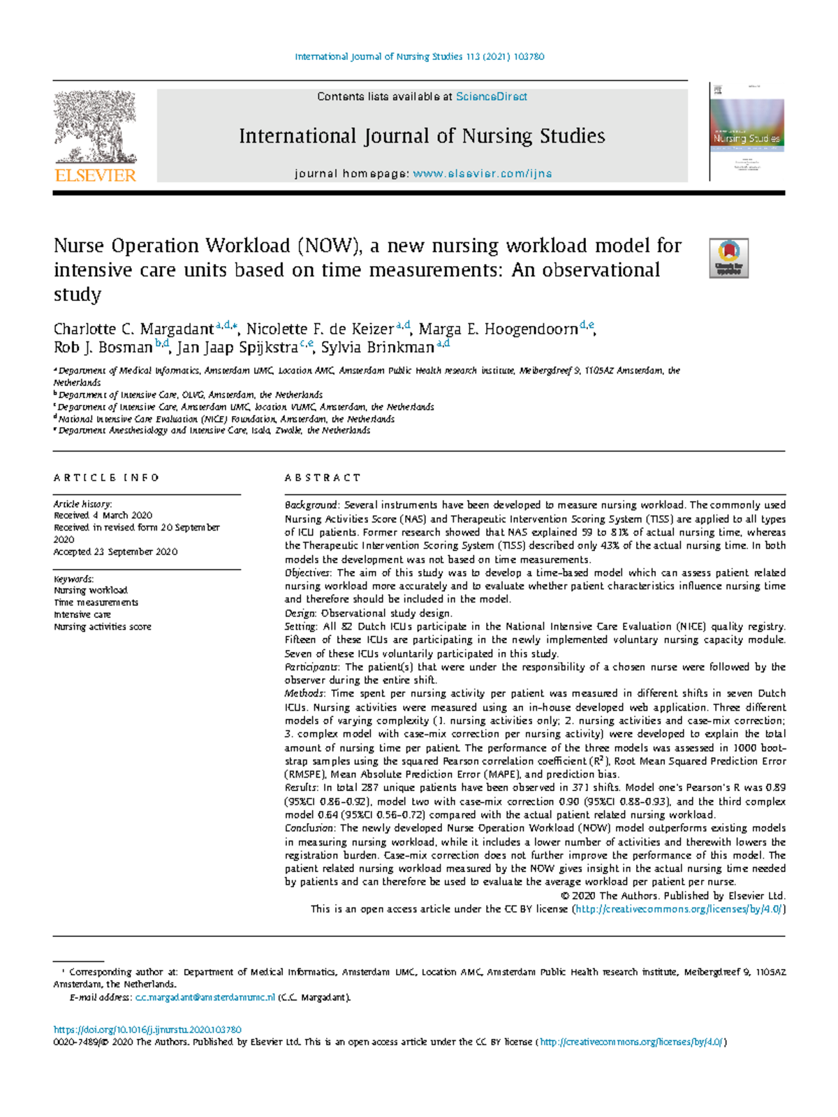 6 Nurse Operation Workload NOW a new nursing workloa - International ...