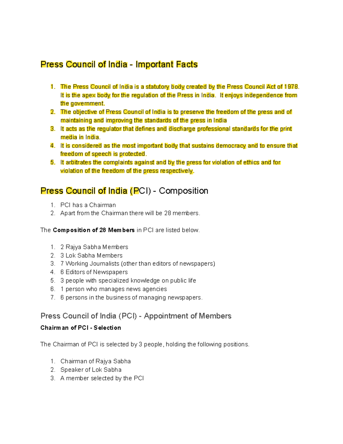 Press Council of India - It's lecture notes - Press Council of India ...