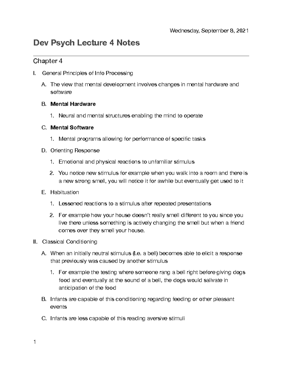 Dev Psyc Lecture 4 Notes Dev Psych Lecture 4 Notes Chapter 4 I