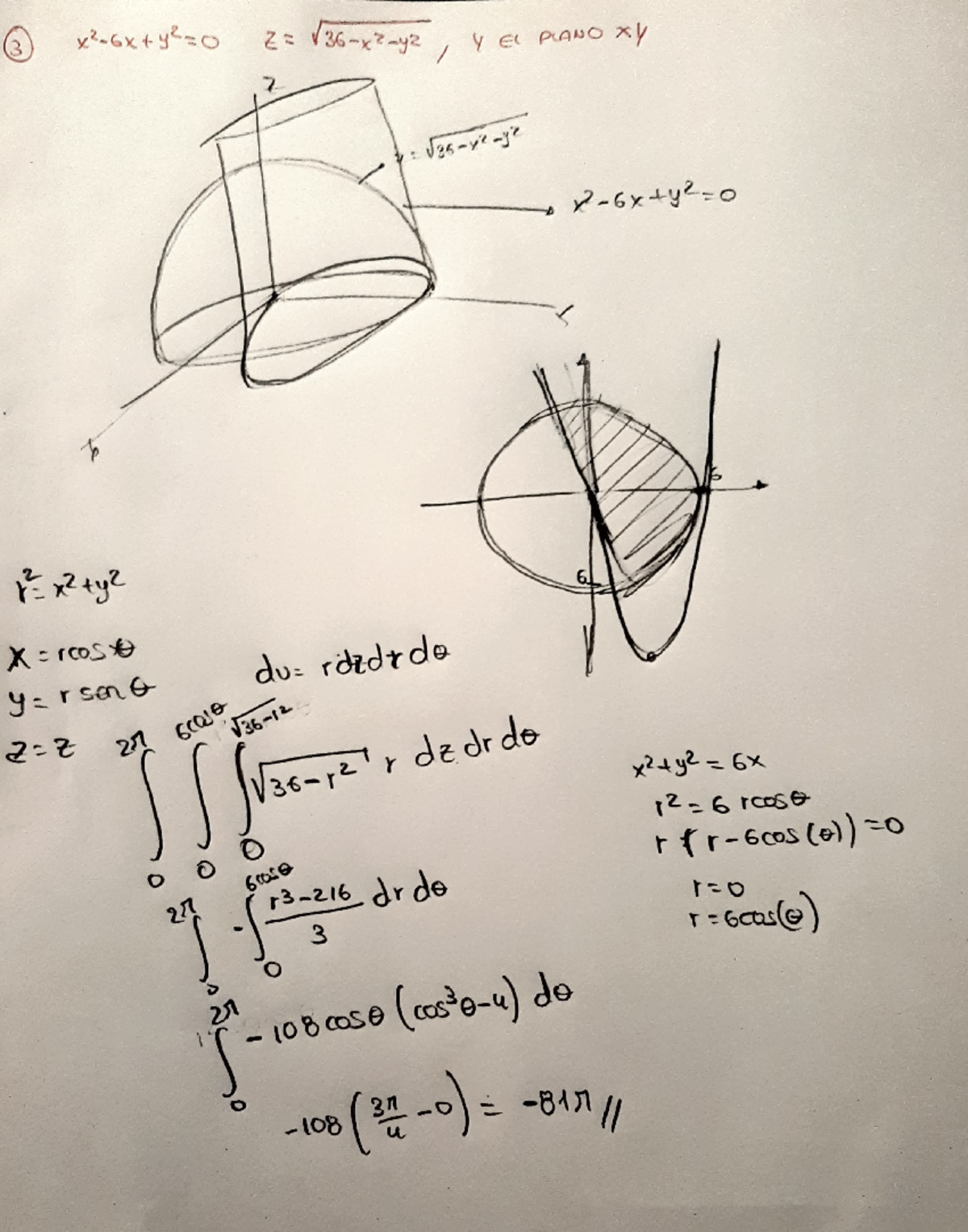 integrales dobles y triples - Análisis Matemático - 3 x2-6x+y2=0 Z= 36 ...