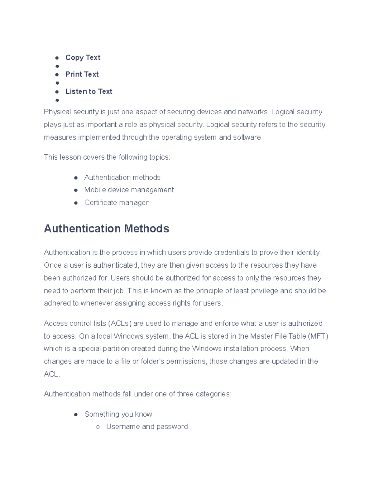 14.4.2 Logical Security Measures Facts - Copy Text Print Text Listen to ...