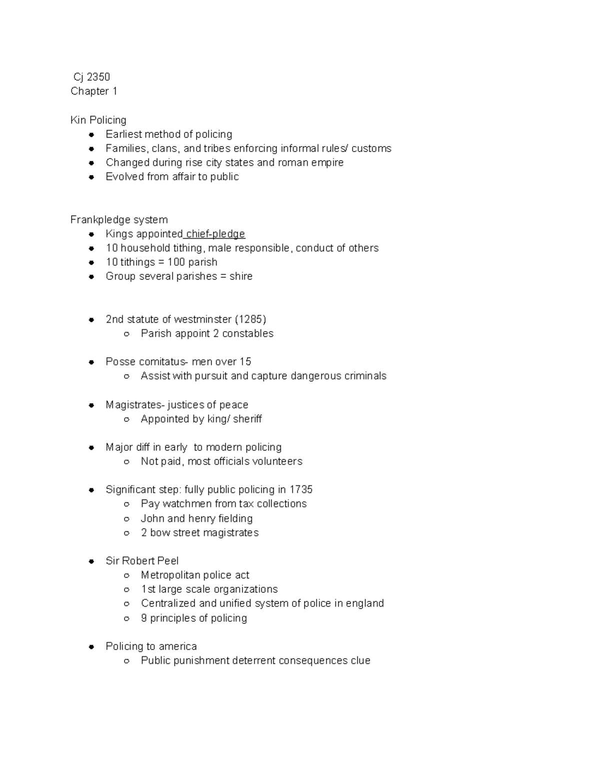 Cj 2350 - the development from early policing to modern policing - Cj ...