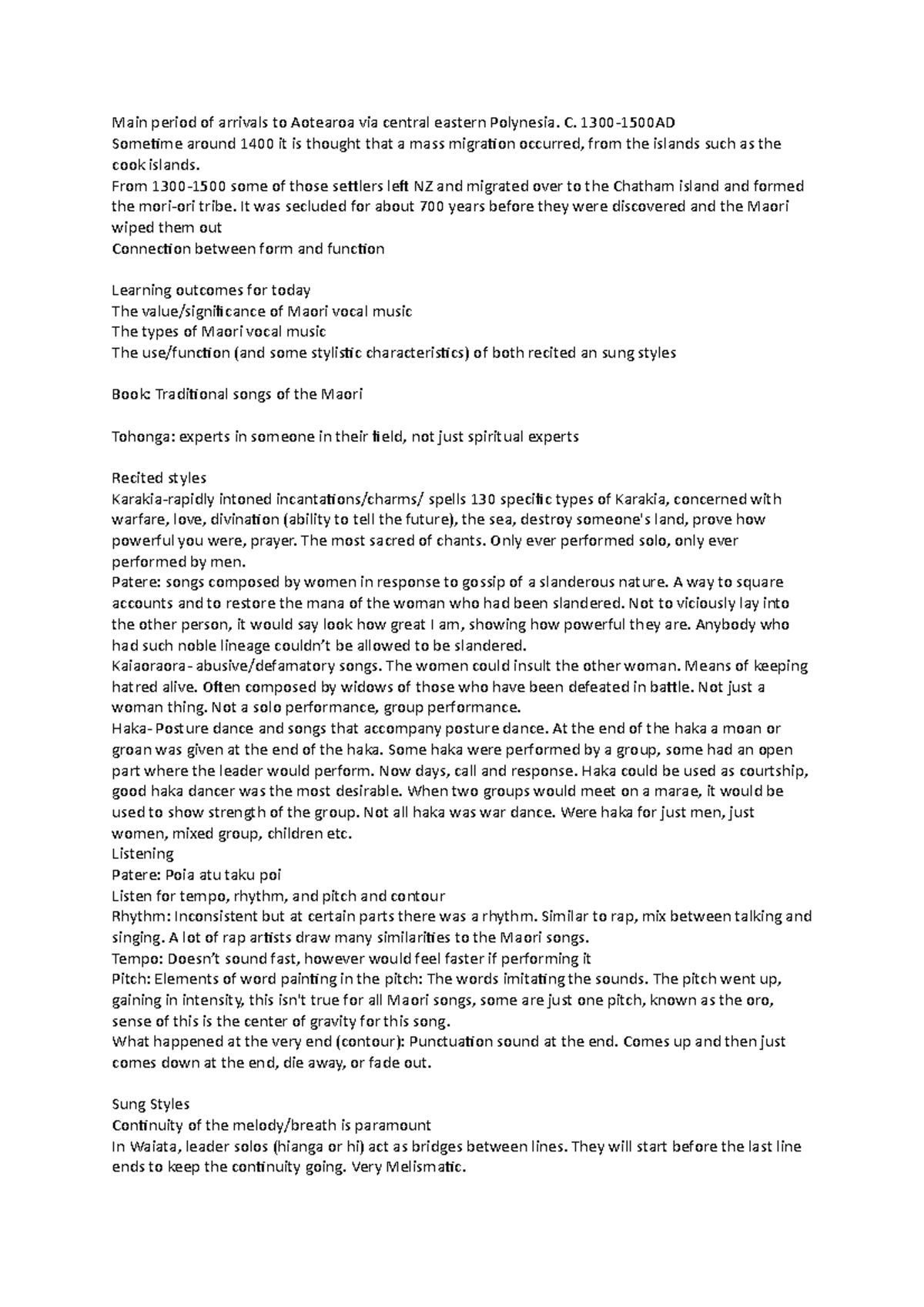 Various Music Notes - Main period of arrivals to Aotearoa via central ...