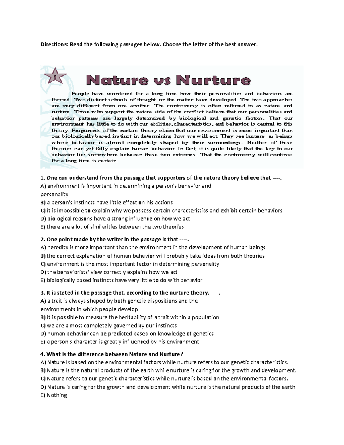 Reading 3Bs 959910958182414 - Directions: Read the following passages ...