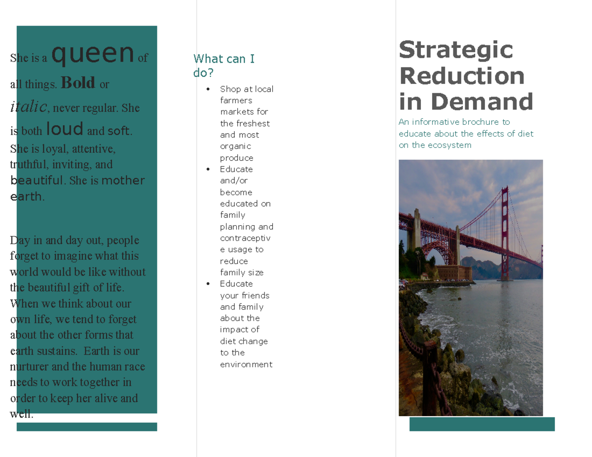 Brochure Plan B - Final project - She is a queen of all things. Bold or ...