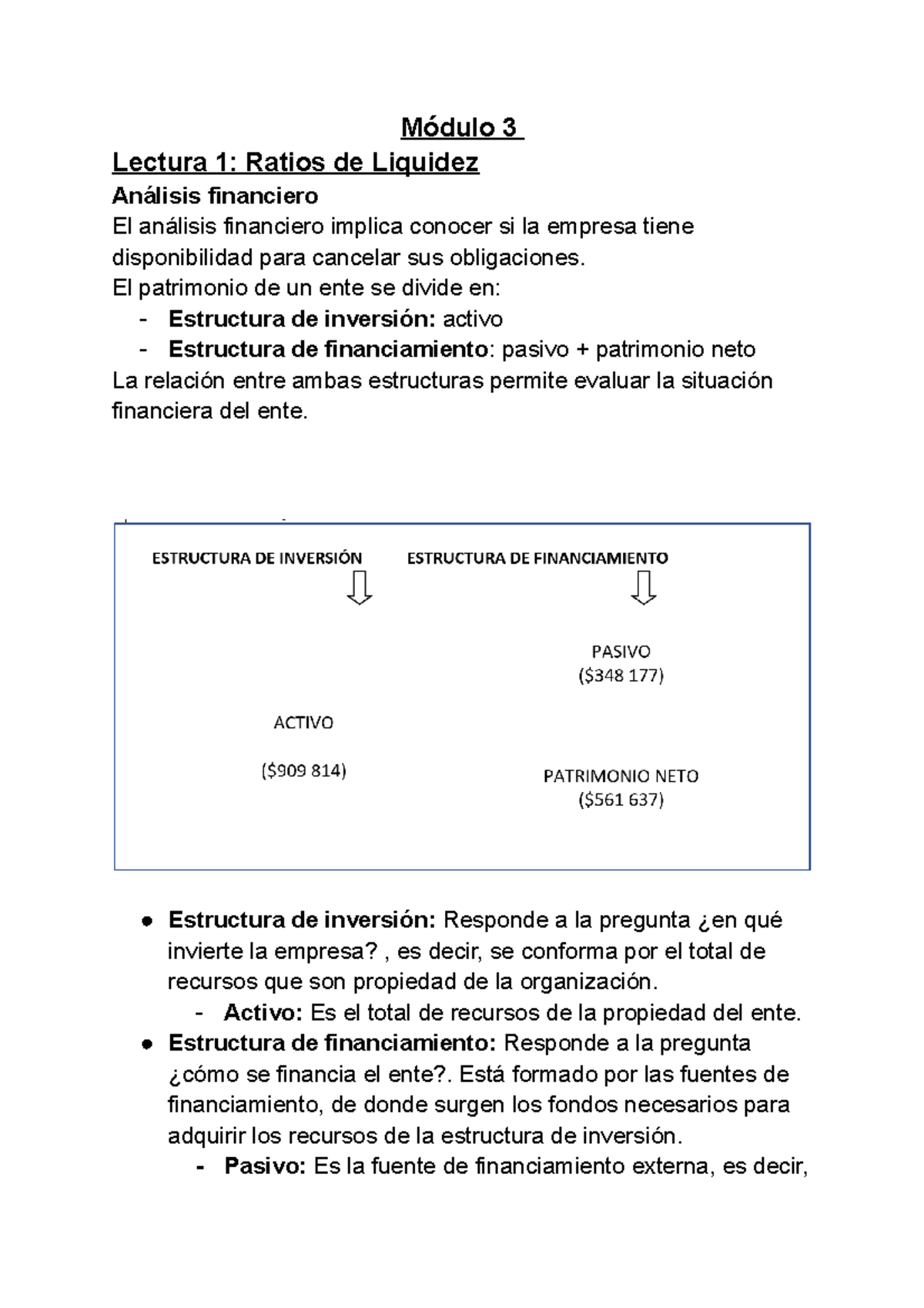 Módulo 3 y Modulo 4- Contabilidad - Módulo 3 Lectura 1: Ratios de Liquidez Análisis financiero ...