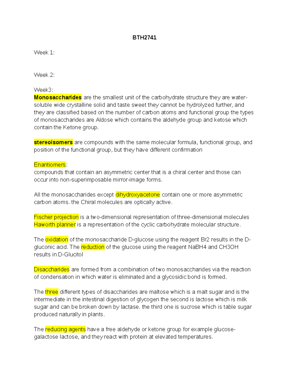 Biochemistry Review Questions - BTH Week 1: Week 2: Week3 ...