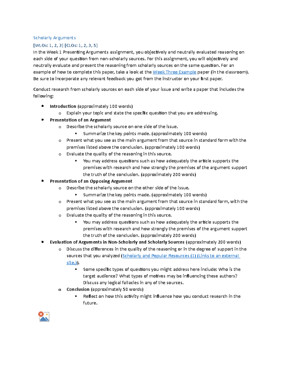 Document 26 - weekly topic - Scholarly Arguments [WLOs: 1, 2, 3] [CLOs ...