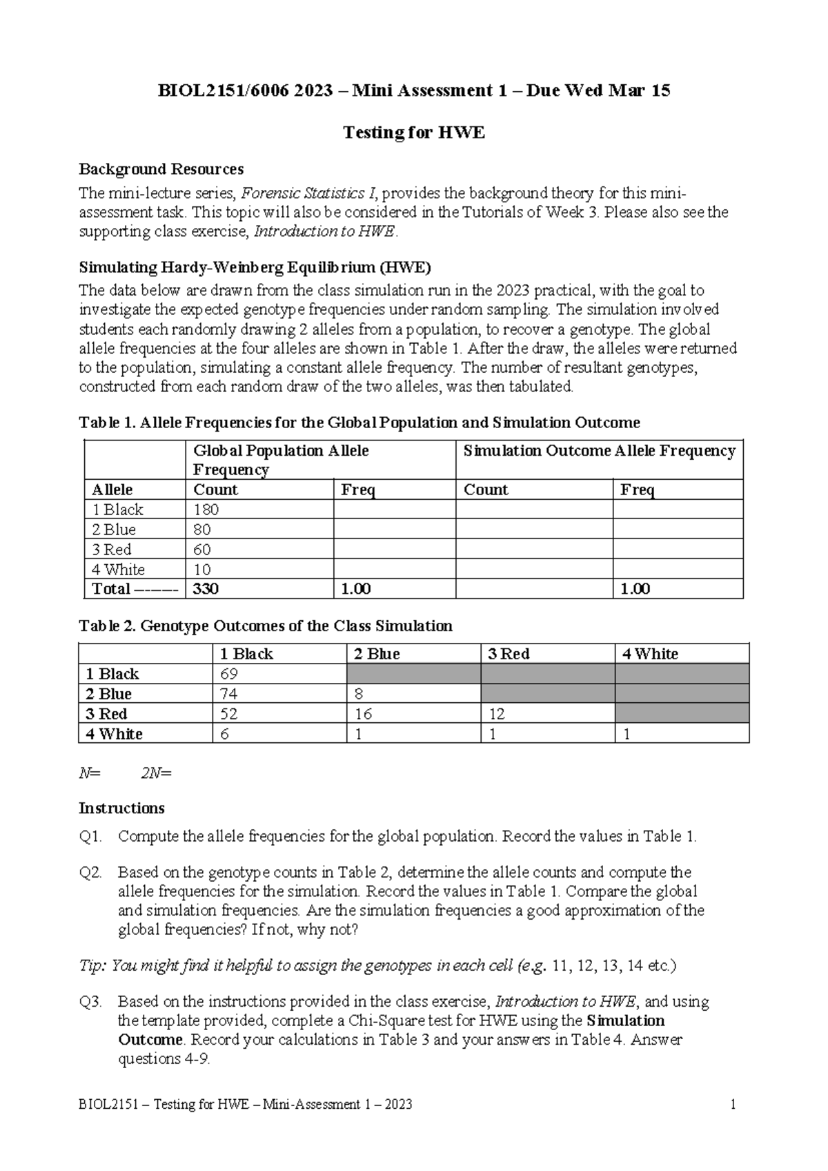 MA1-BIOL2151 23 HWE Mini-Assess 1 Template - BIOL2151/6006 2023 – Mini ...
