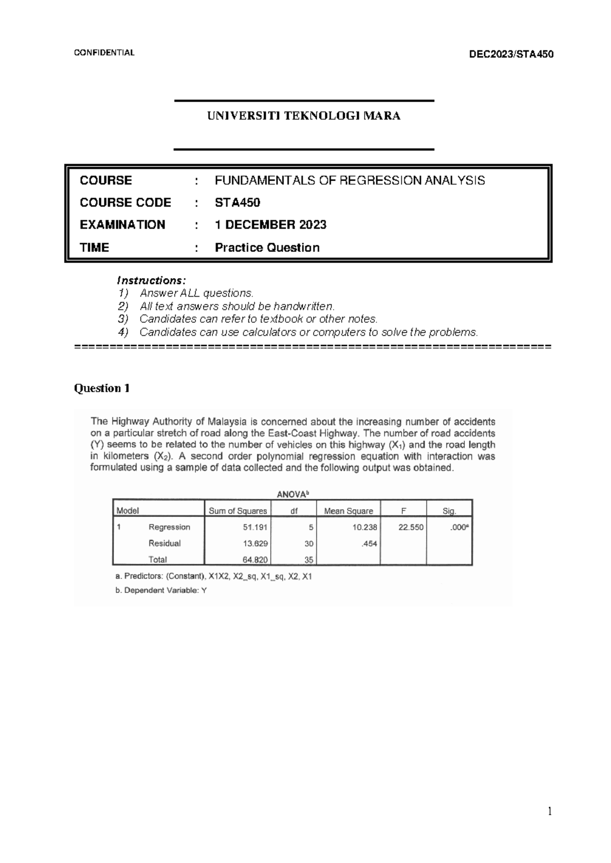 Tutorial 1 Confidential Dec 2023 Sta 1 Universiti Teknologi Mara