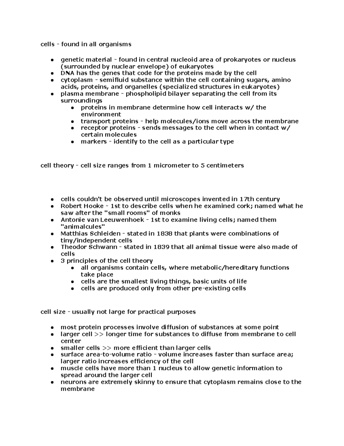 Cells - Biology for science majors II, instructor given lecture notes ...