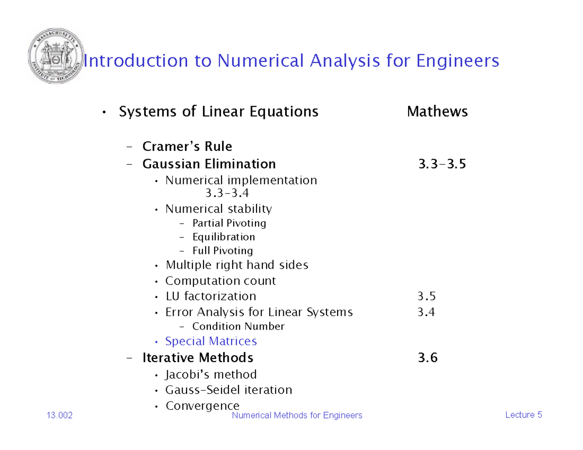 Lect 5 - numerical analysis - Introduction to Numerical Analysis for ...