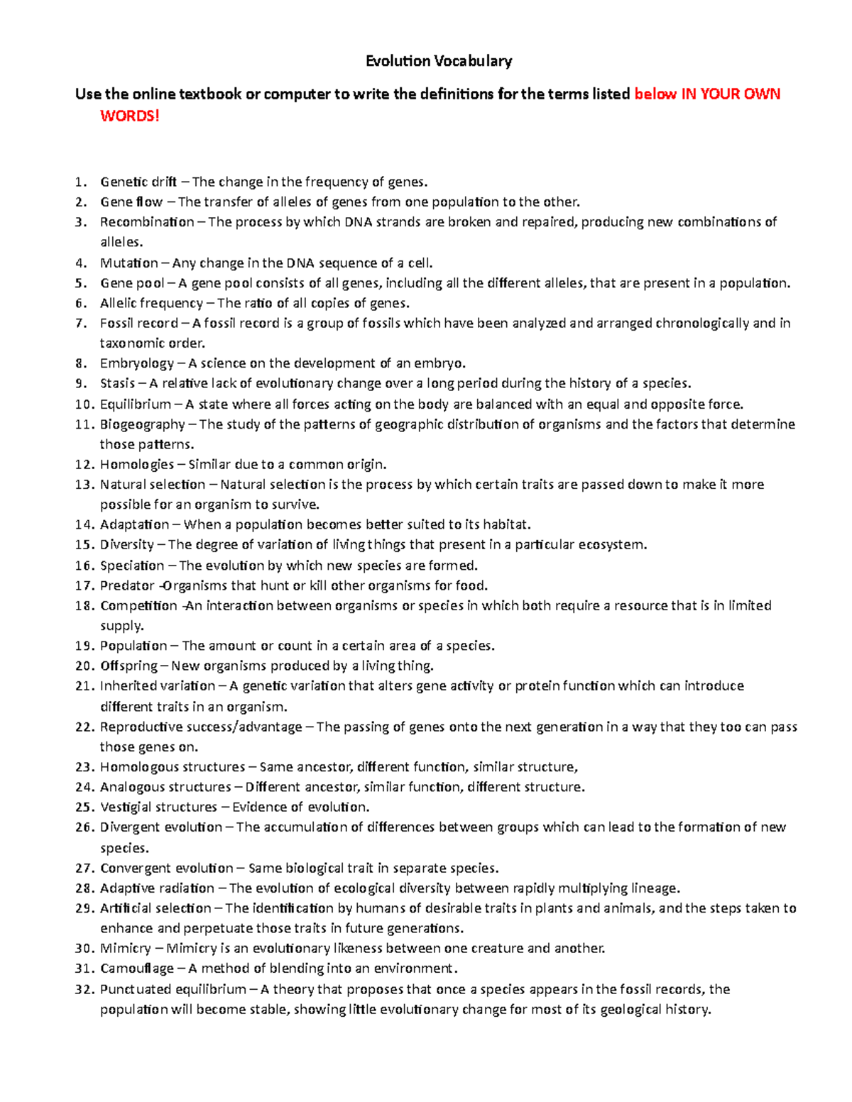 Evolution Vocabulary - Gene flow – The transfer of alleles of genes ...