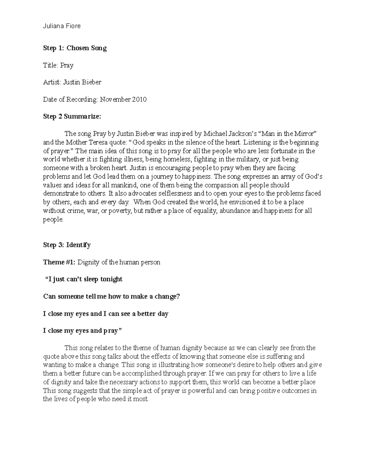 Religion cpt song - compare song to course content - Juliana Fiore Step ...