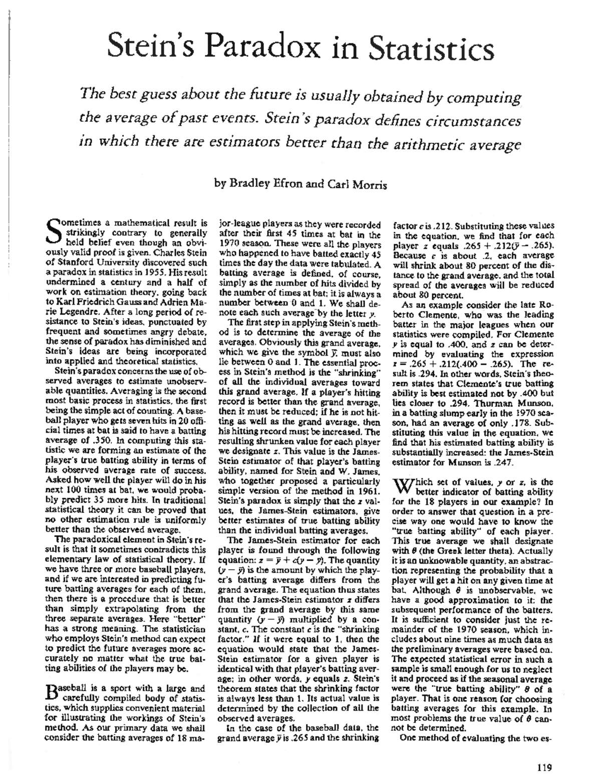 1 Efron Stein Paradox Paper 1977 - Paradox in Statistics The best guess ...