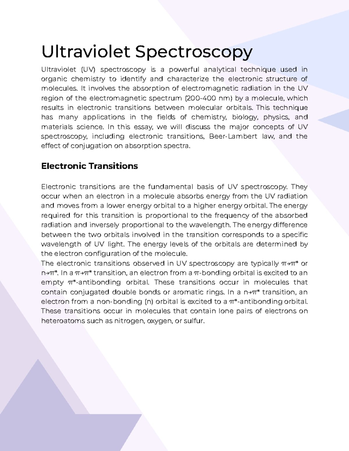CHM2211 - Ultraviolet Spectroscopy - Ultraviolet Spectroscopy ...