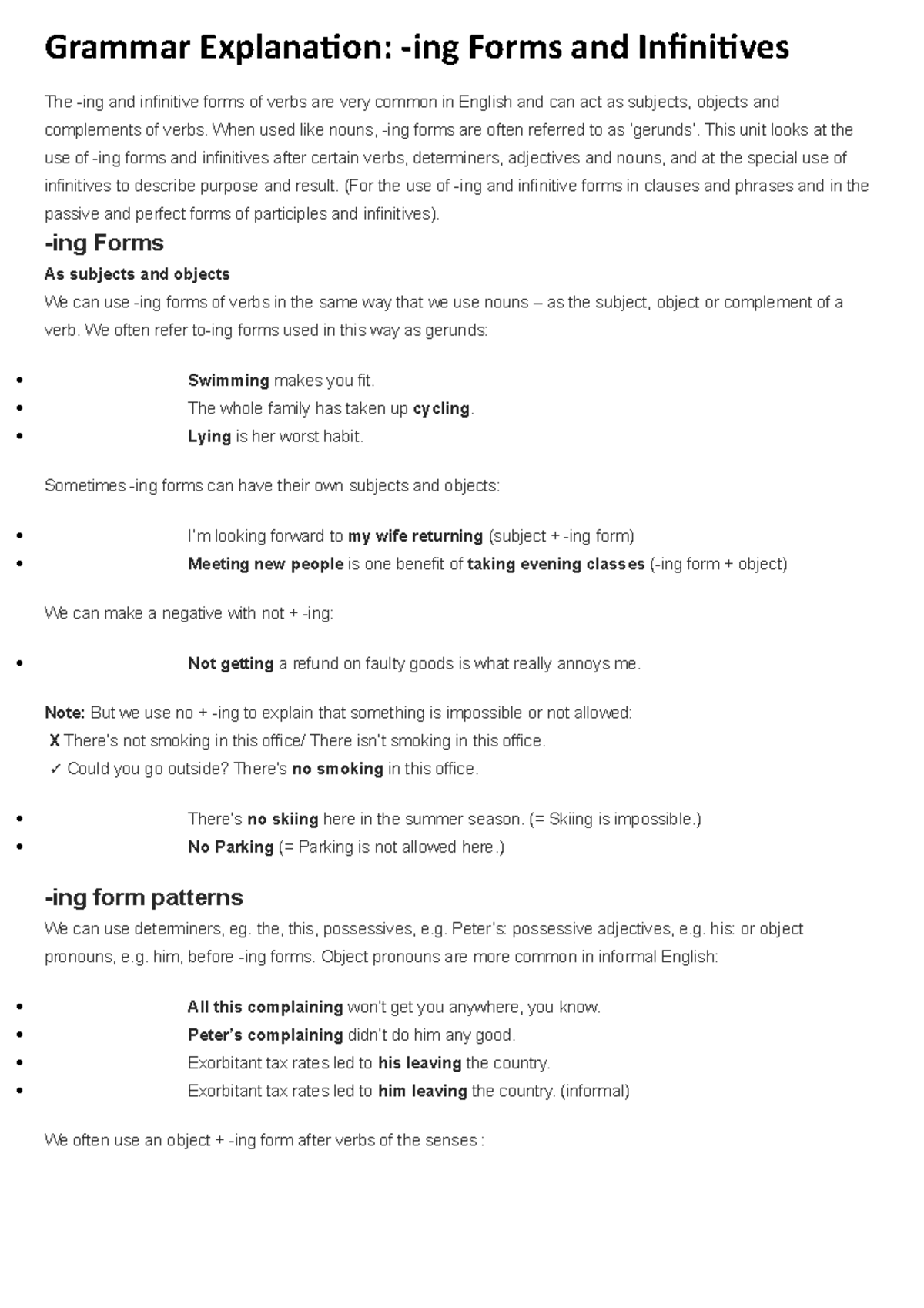 Grammar Explanation gerunds - Grammar Explanation: -ing Forms and ...