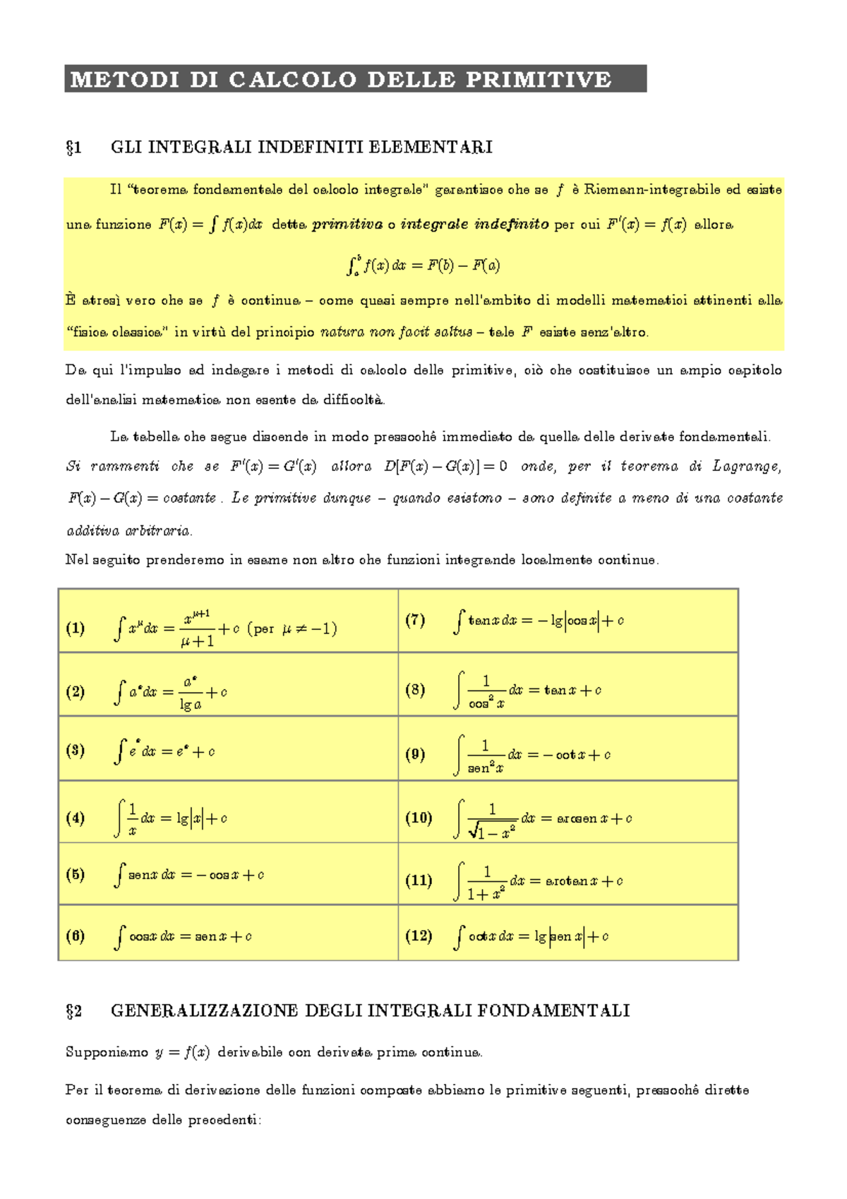 Appunti sul calcolo delle primitive (prof. N. Zanchetta) - METODI DI ...