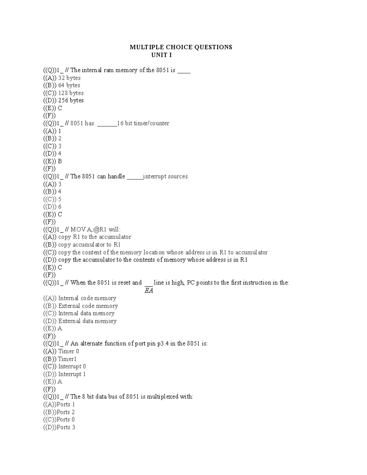 Electronics and Electrical Engineering Unit 1, Multiple Choice ...
