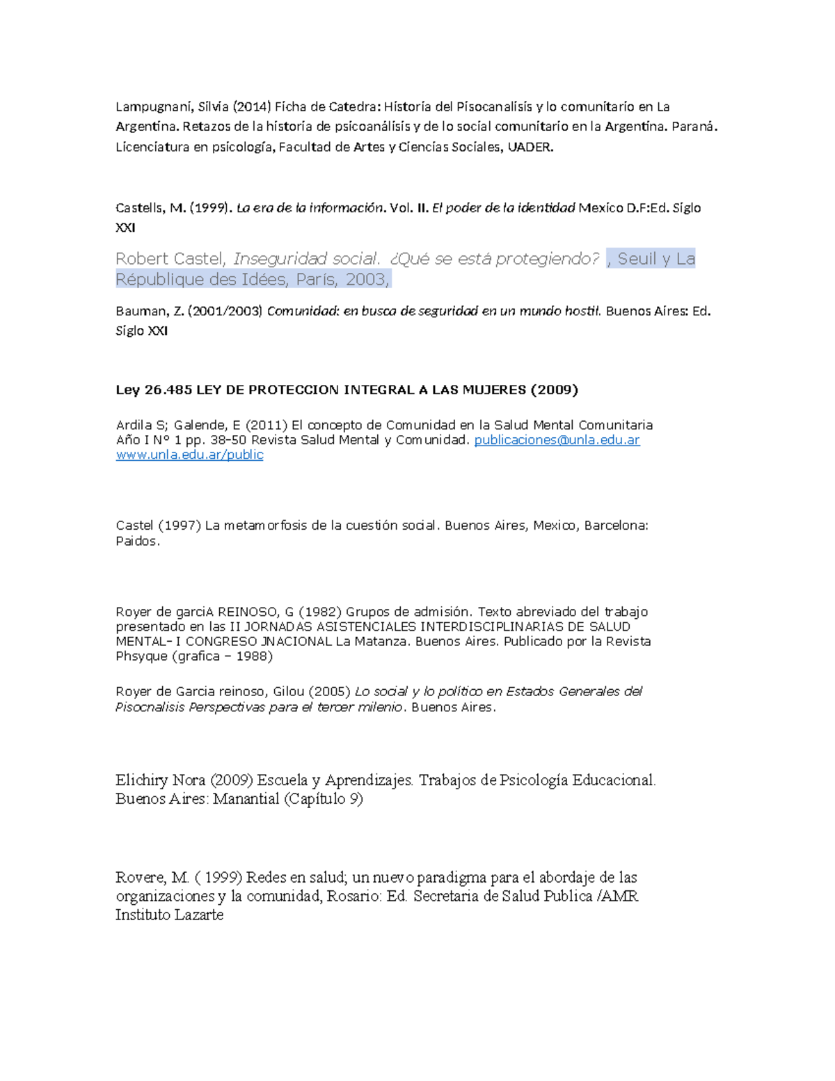 Referencias Bibliog - apuntes de socio - Lampugnani, Silvia (2014 ...