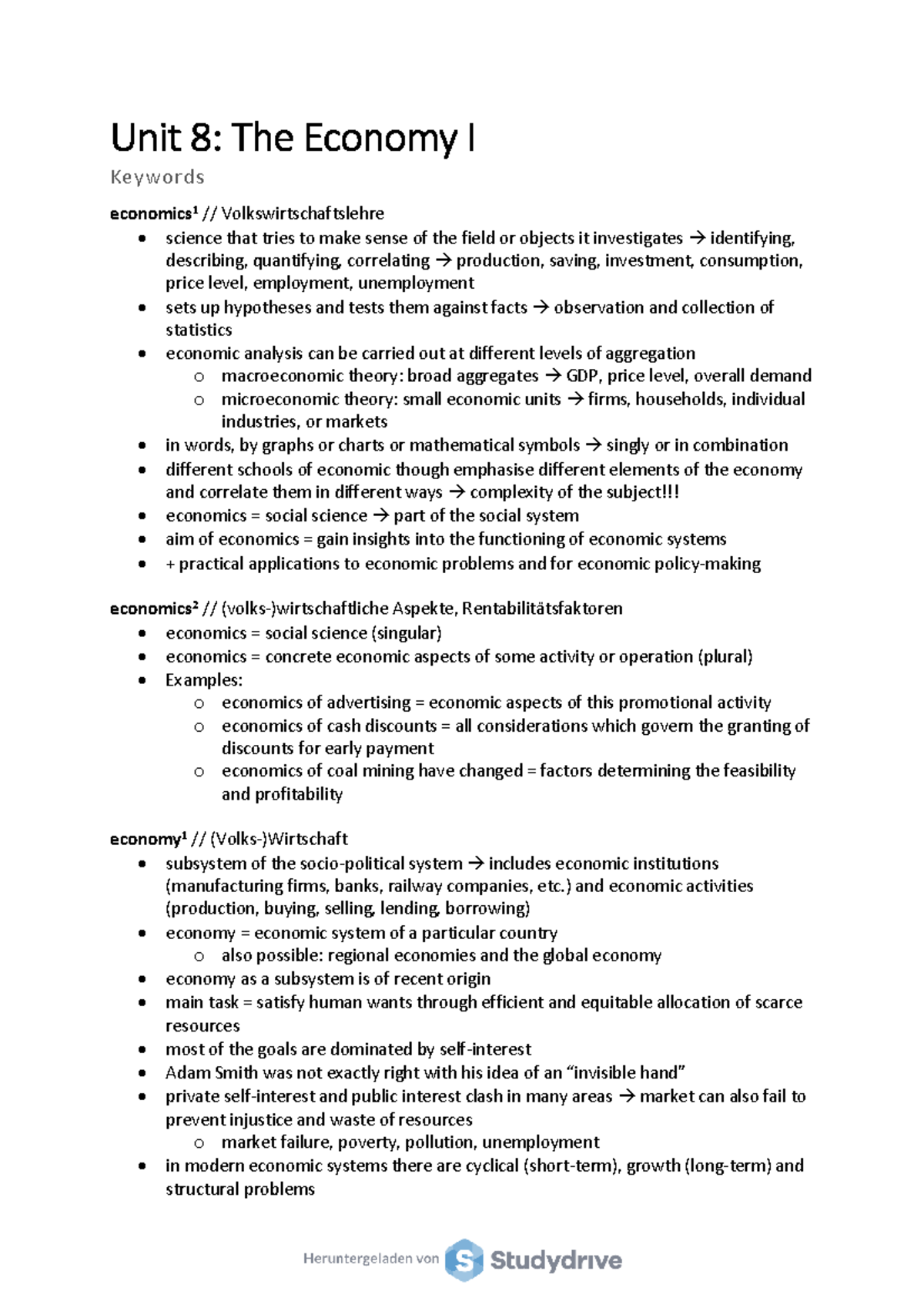 EBC 2 Unit 8 - EBC 2 Unit 8 - Unit 8: The Economy I Keywords economics ...