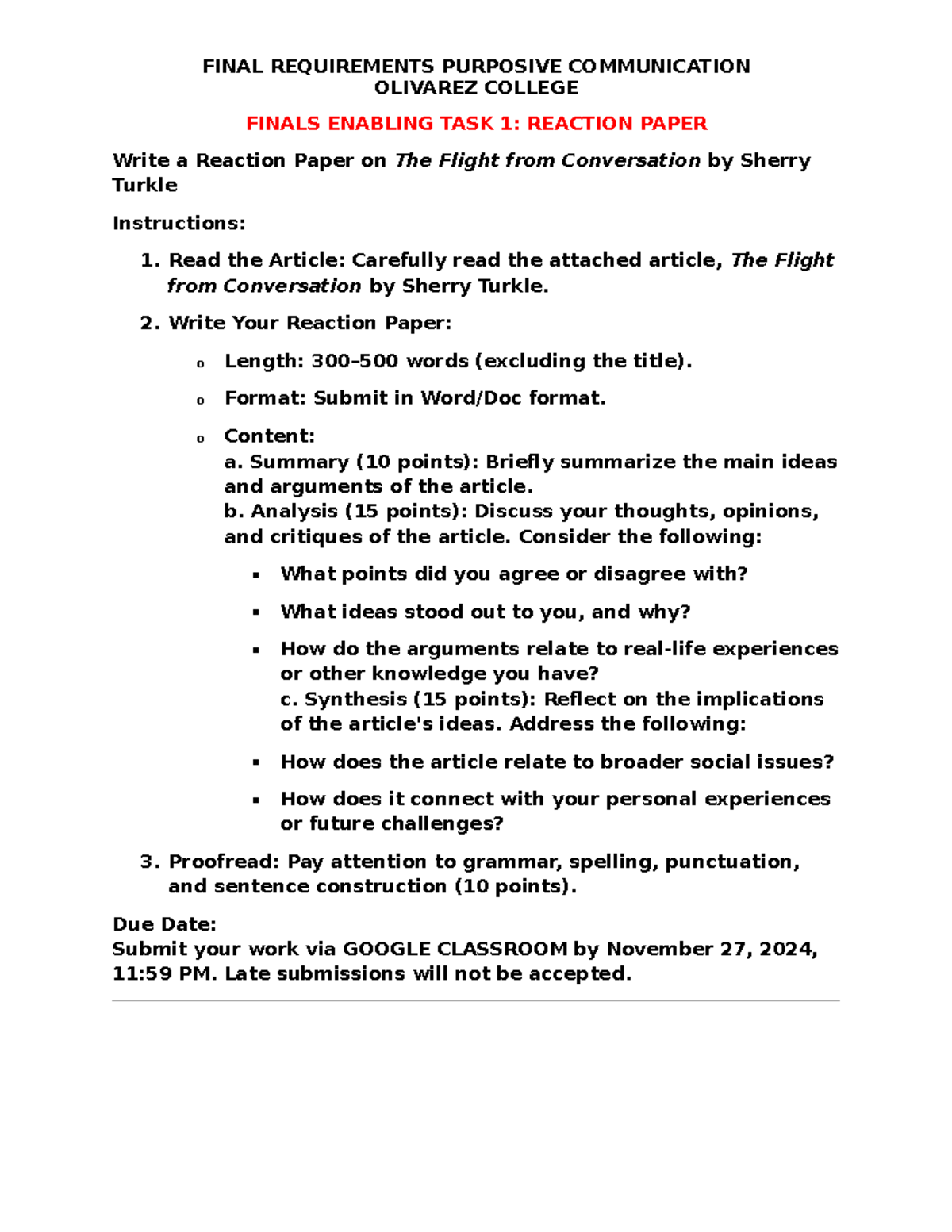 Purp Comm Final Activities OC - OLIVAREZ COLLEGE FINALS ENABLING TASK 1 ...