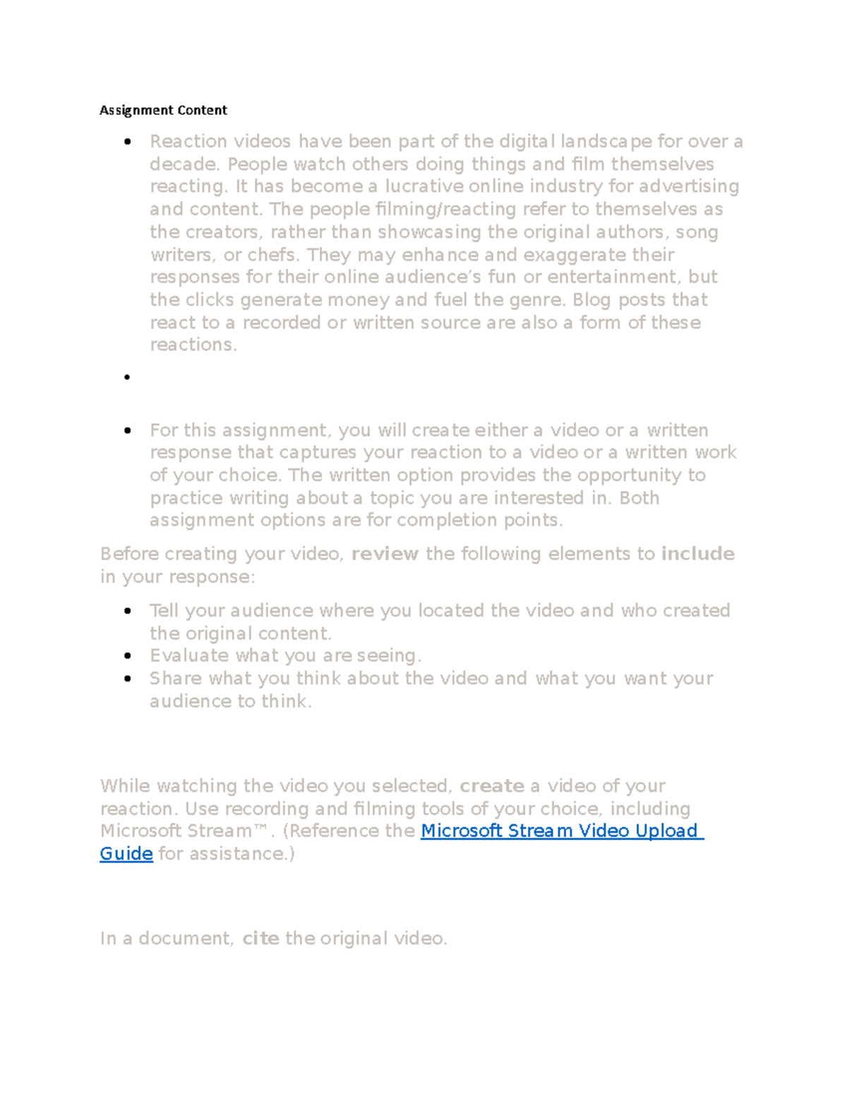 Wk 4 - Reactions and Reviews - Assignment Content Reaction videos have ...