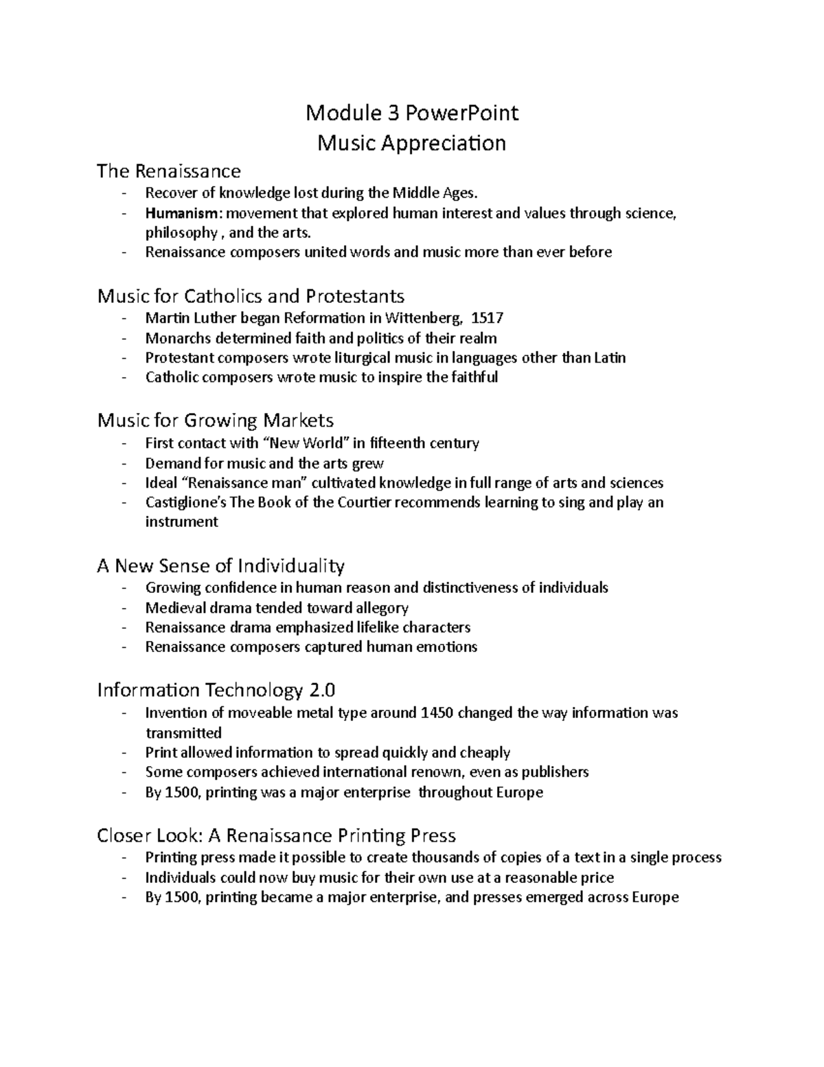 Module 3 Ch 6 - notes - Module 3 PowerPoint Music Appreciation The ...