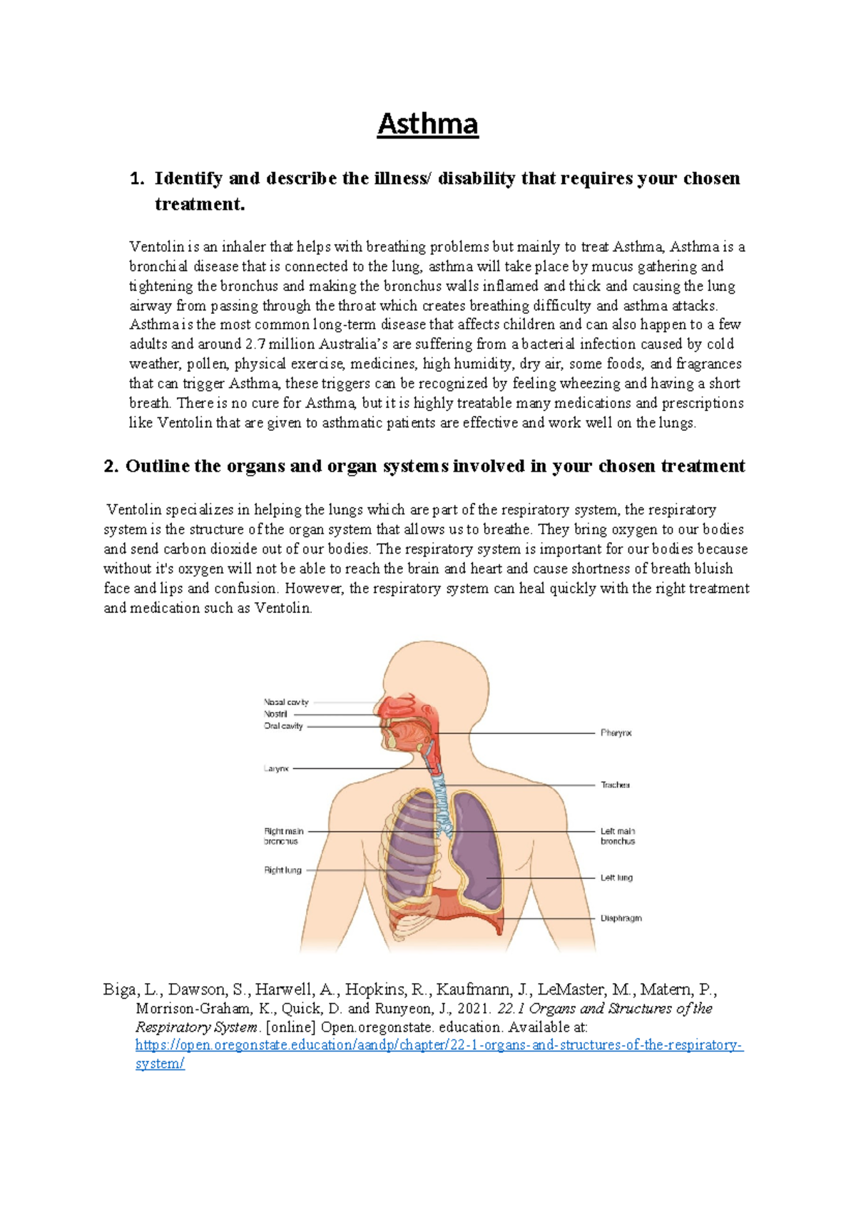 Science AT2 medical report - Asthma 1. Identify and describe the ...
