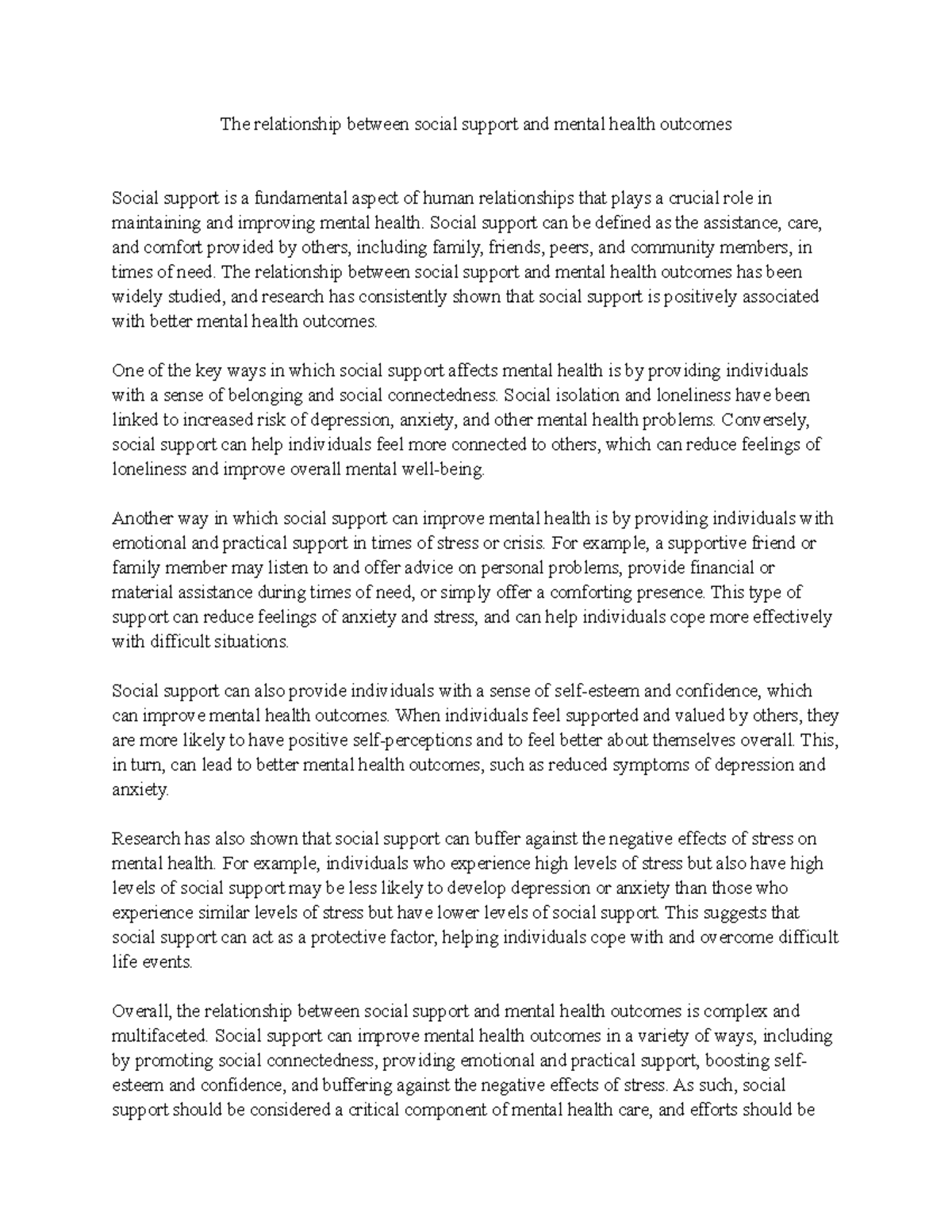 The relationship between social support and mental health outcomes ...