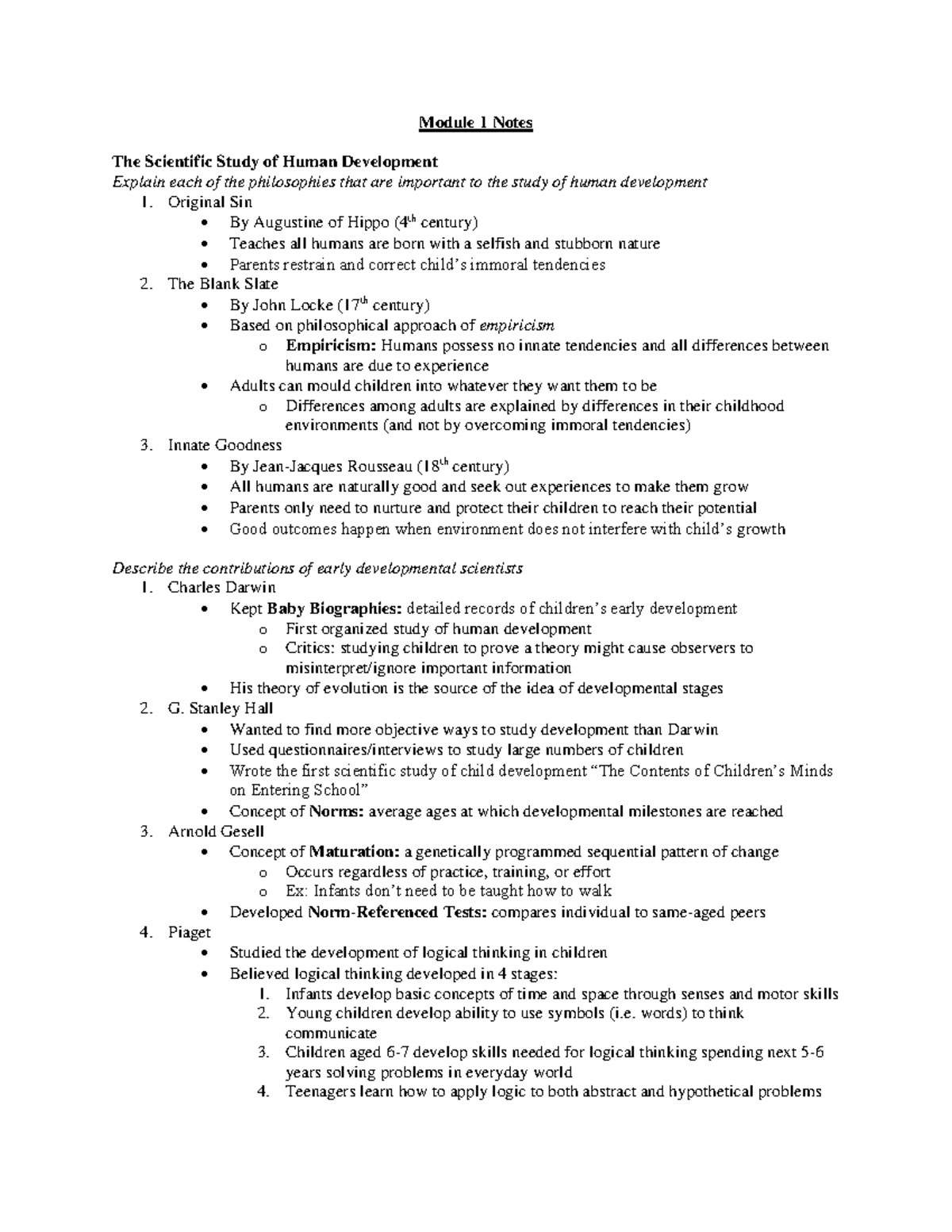 Module 1 Notes - Module 1 Notes The Scientific Study of Human ...