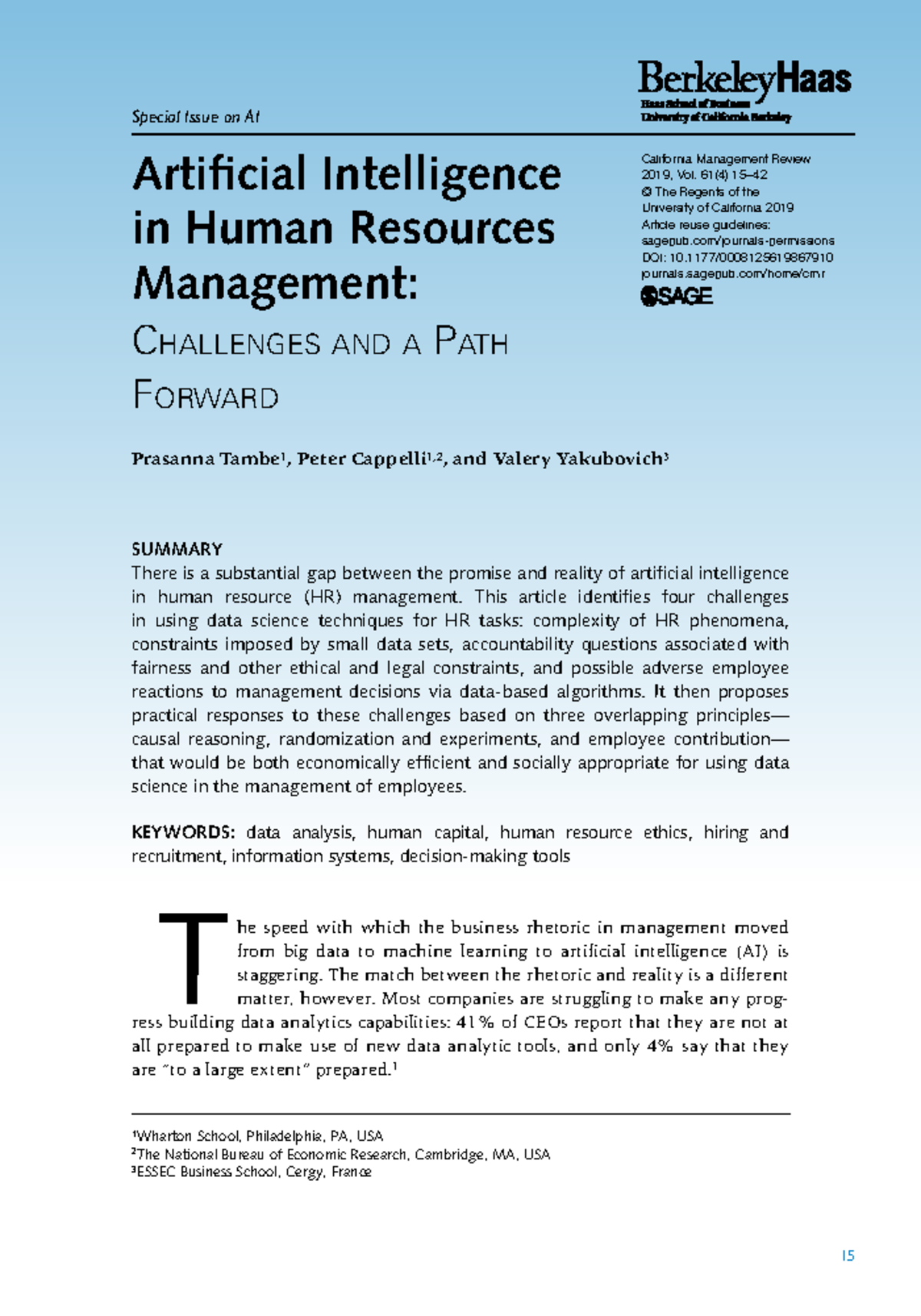 Artificial intelligence in human resouces management, challenges and a ...