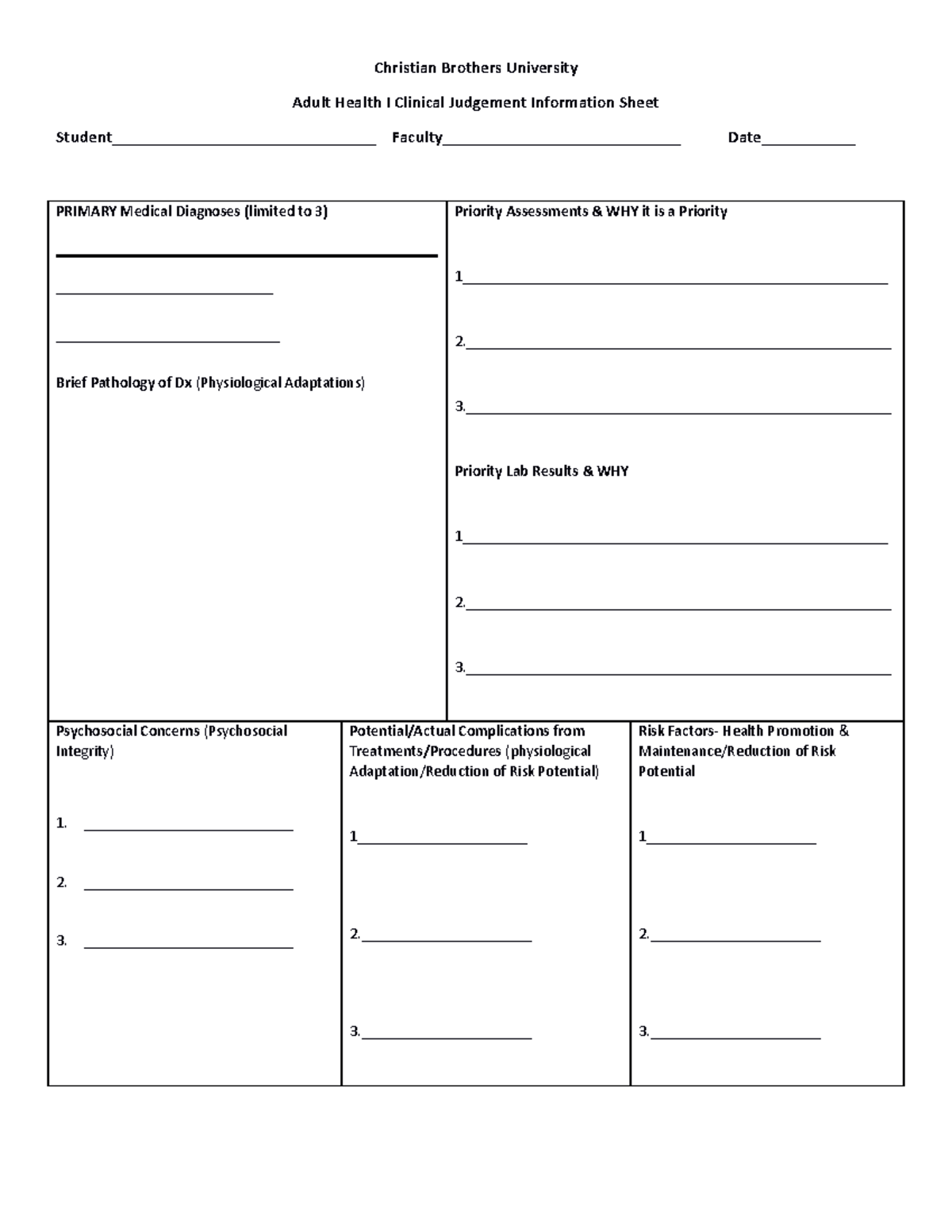 Clinical Documentation Template - Christian Brothers University Adult ...